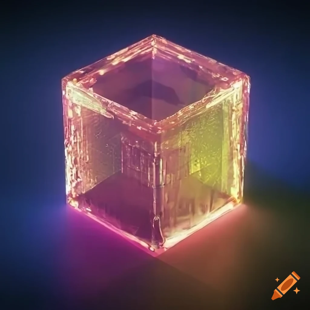 Freezed cube made of translucent 3d blocks, 100 inches wide, matrix ...