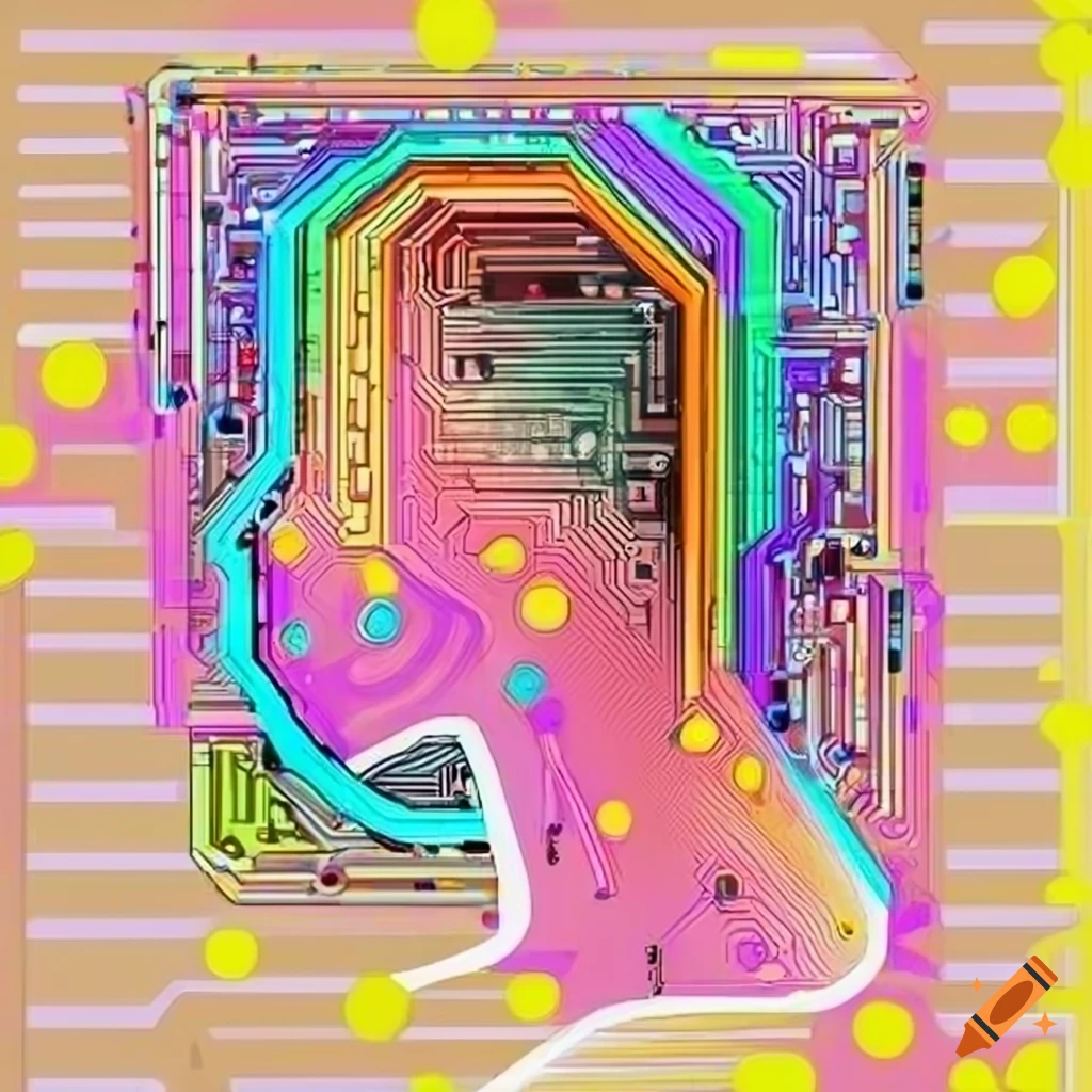 Digital artwork of a profile view with circuit board overlay on Craiyon