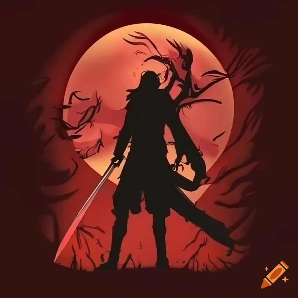 Swordsman with red clothes, long black hair, black brown eyes, a scar ...