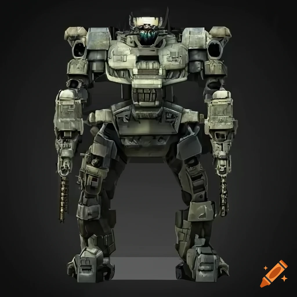 Realistic military mecha front view