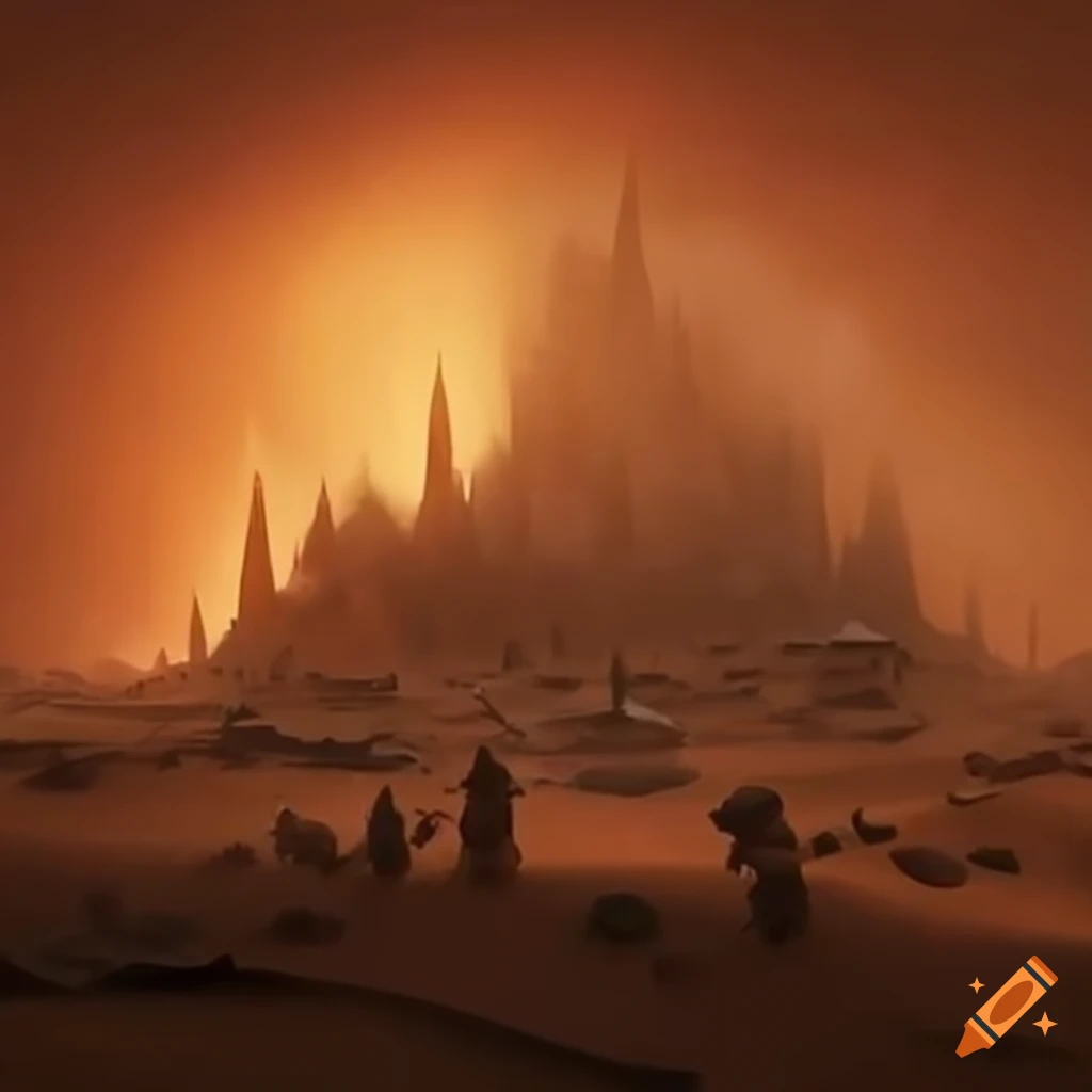 Desert fantasy town caught in an evil sandstorm storm