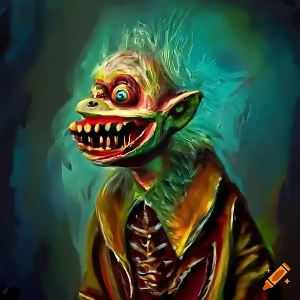 Tiltshift zoomed out oil painting of a miniature efteling nightmare ...