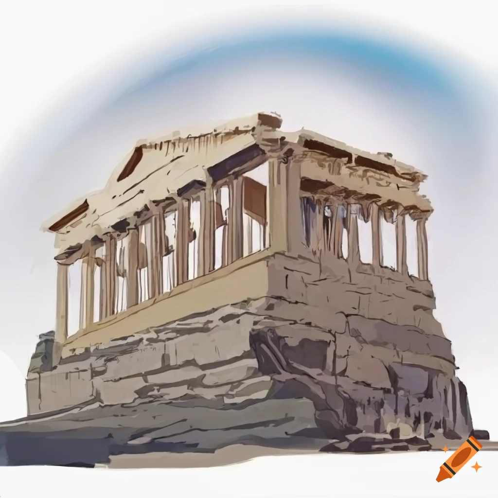 Illustration of the acropolis with white background on Craiyon