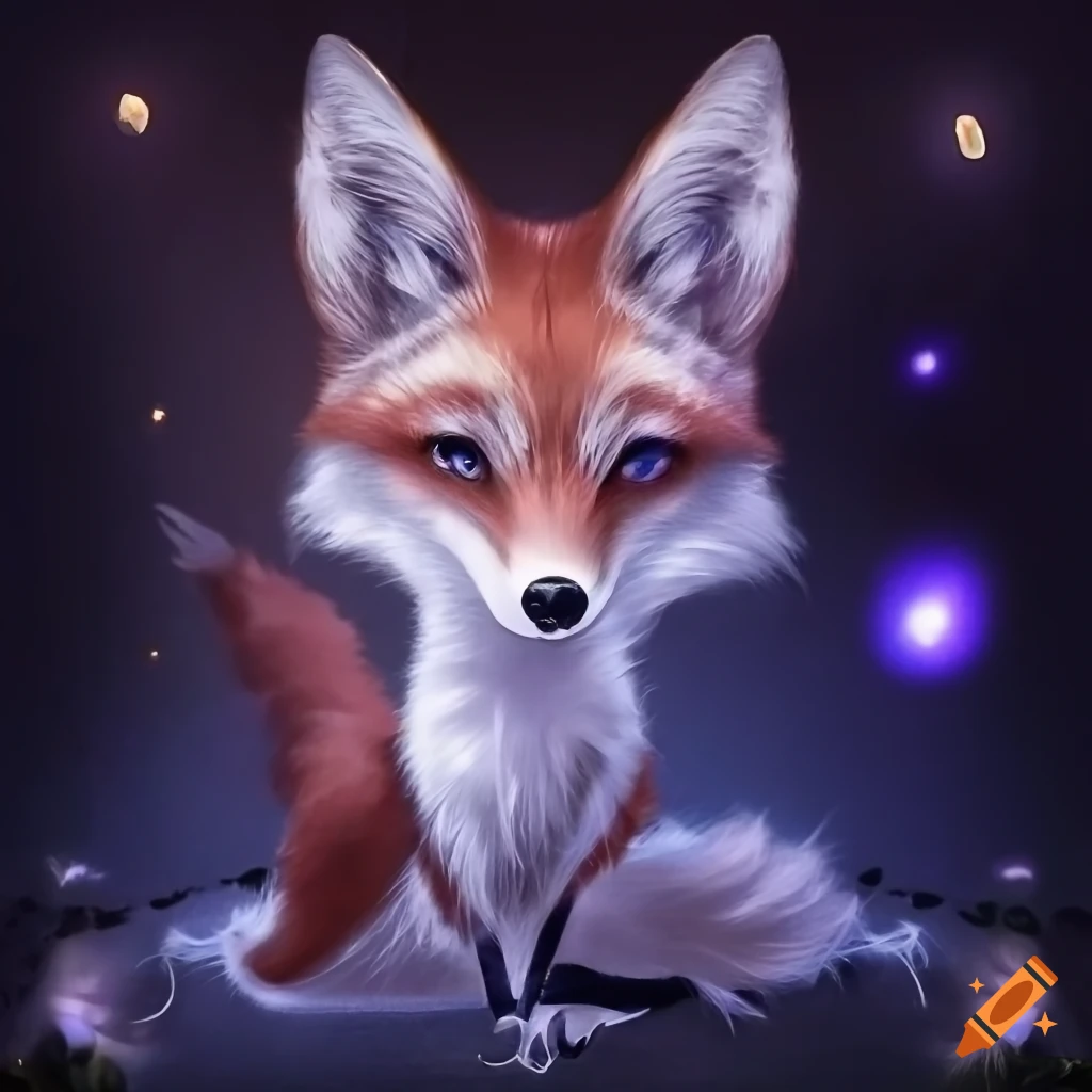 An enchanting fox in a wizard's hat, surrounded by sparkles