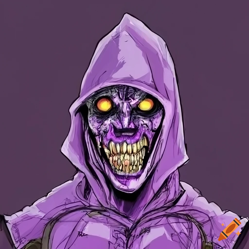 Comic book style evil purple human he has a dark purple mask he has a ...