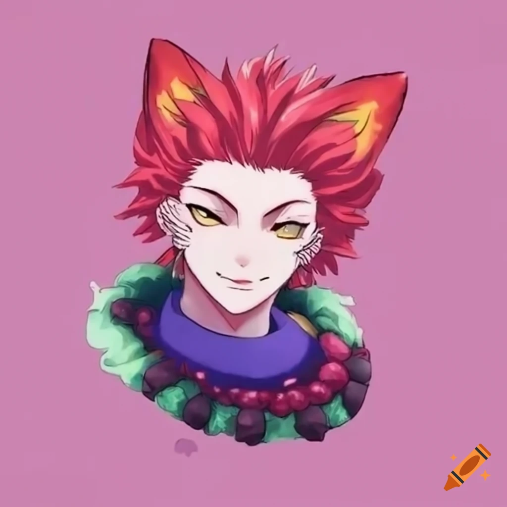 Hisoka, neko fox tail держит игральную карту в руках on Craiyon