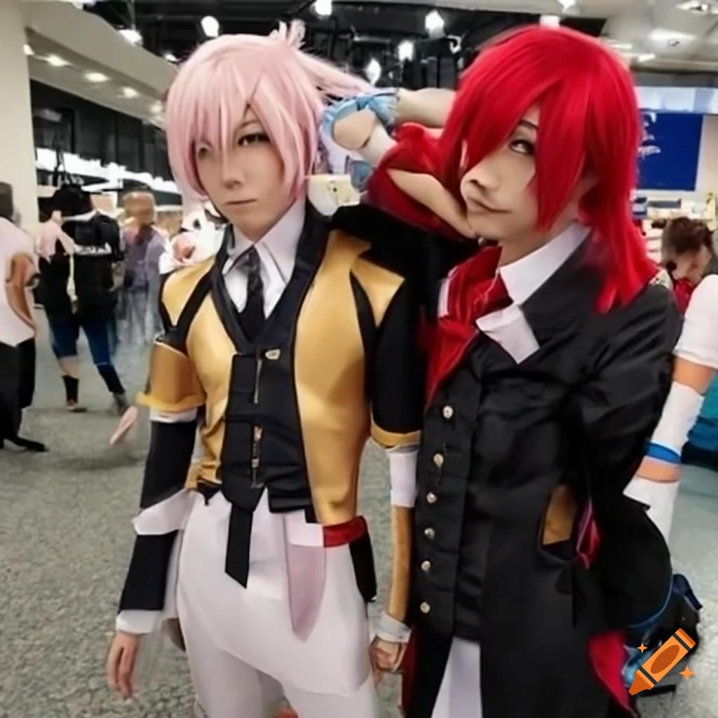 Male cosplayers cosplaying as anime girls at a anime convention
