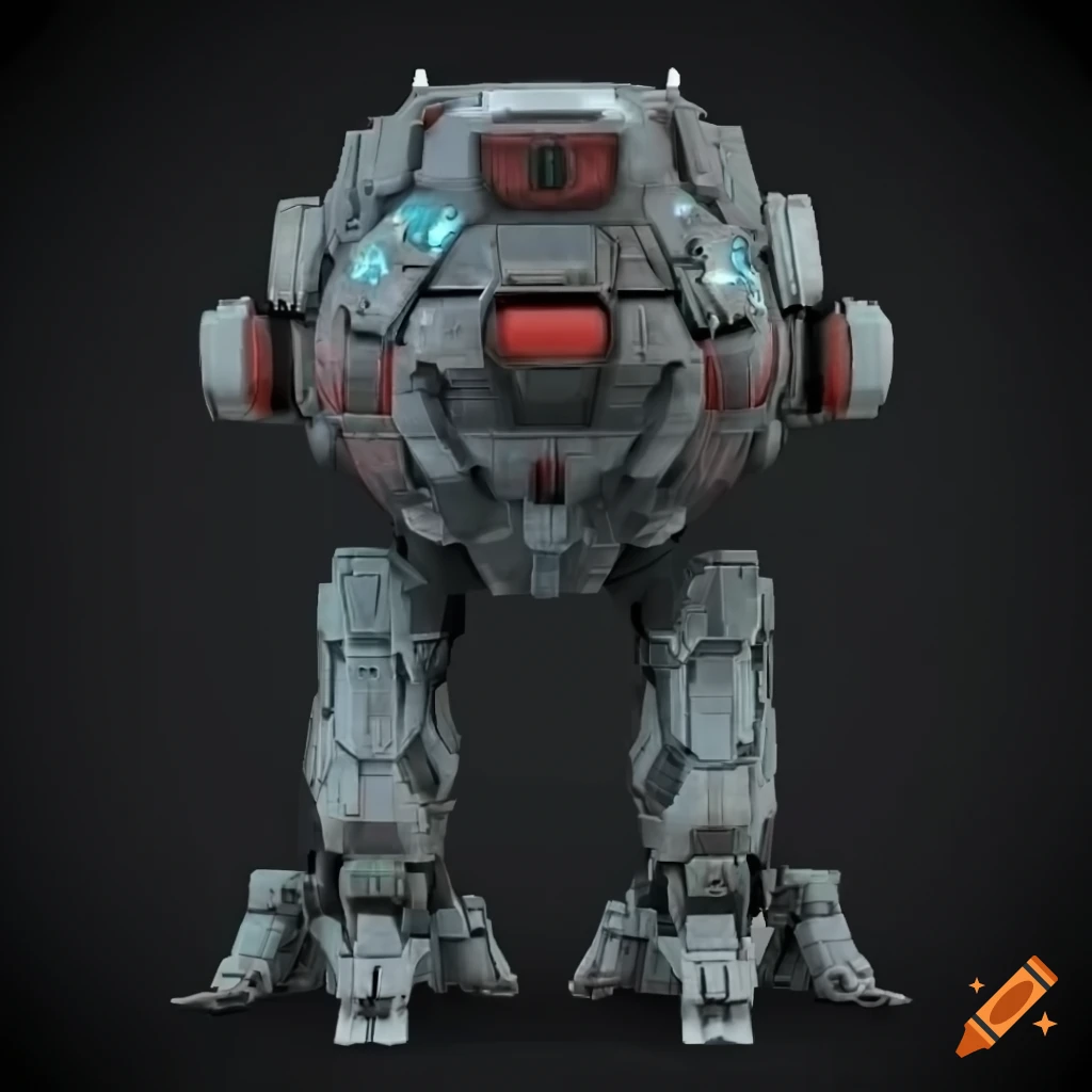 Realistic rotund mecha front view on Craiyon