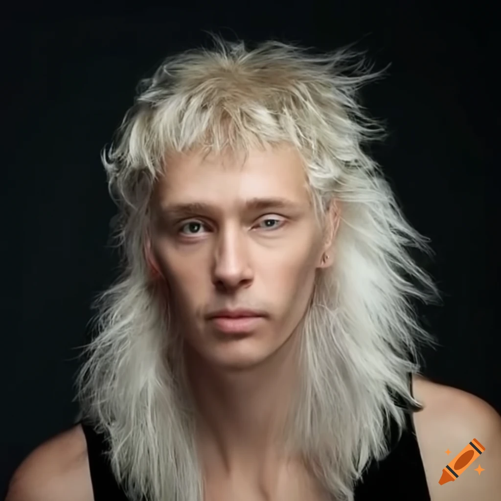 Middle aged adult male with shaggy blonde mullet hair