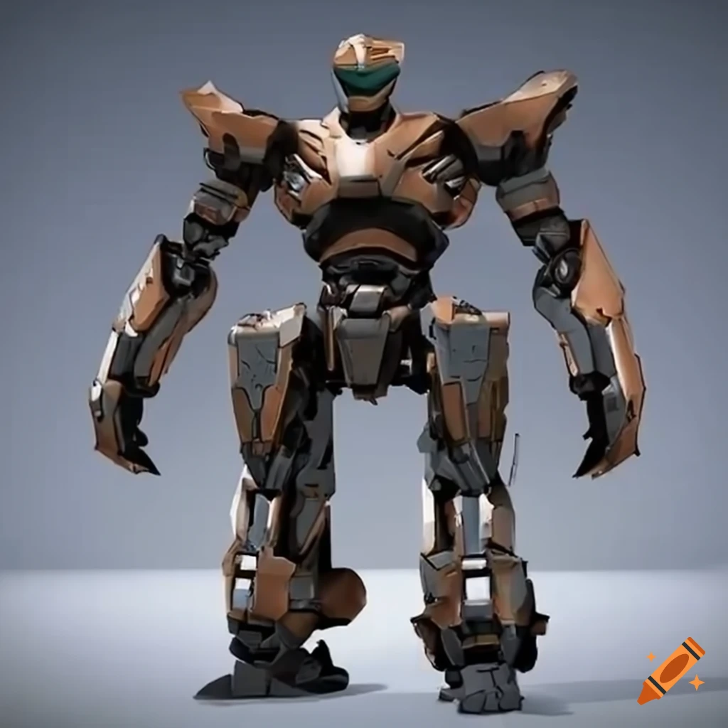Realistic gigantic mecha with blades instead of arms in front view