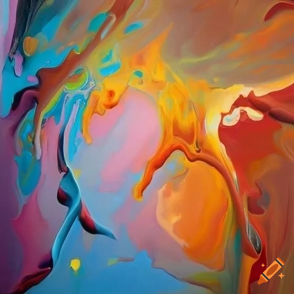 A large oil painting with a confused collection of earthy colors, contained by a multitude of ...