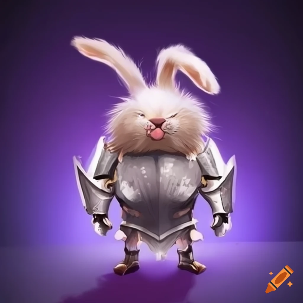 A fluffy bunny in shining knight armor on Craiyon