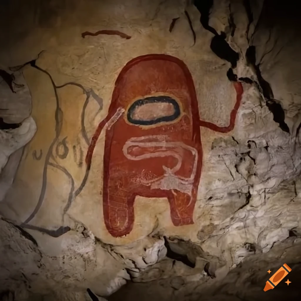 Cave paintings of an among us character