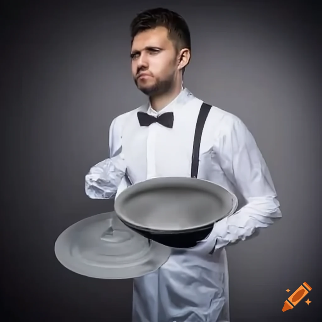 Waiter in crumpled uniform on Craiyon