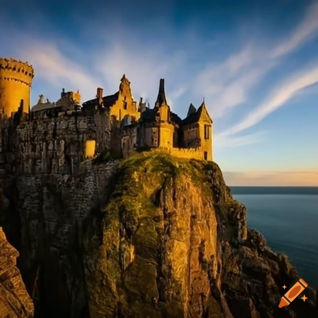 A majestic castle perched on a towering cliff