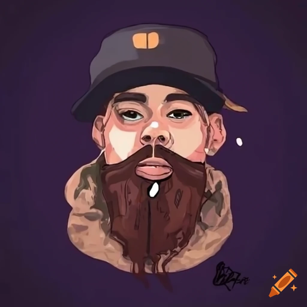 A rapper with a beard ,a cap on his hat and sun glasses on Craiyon