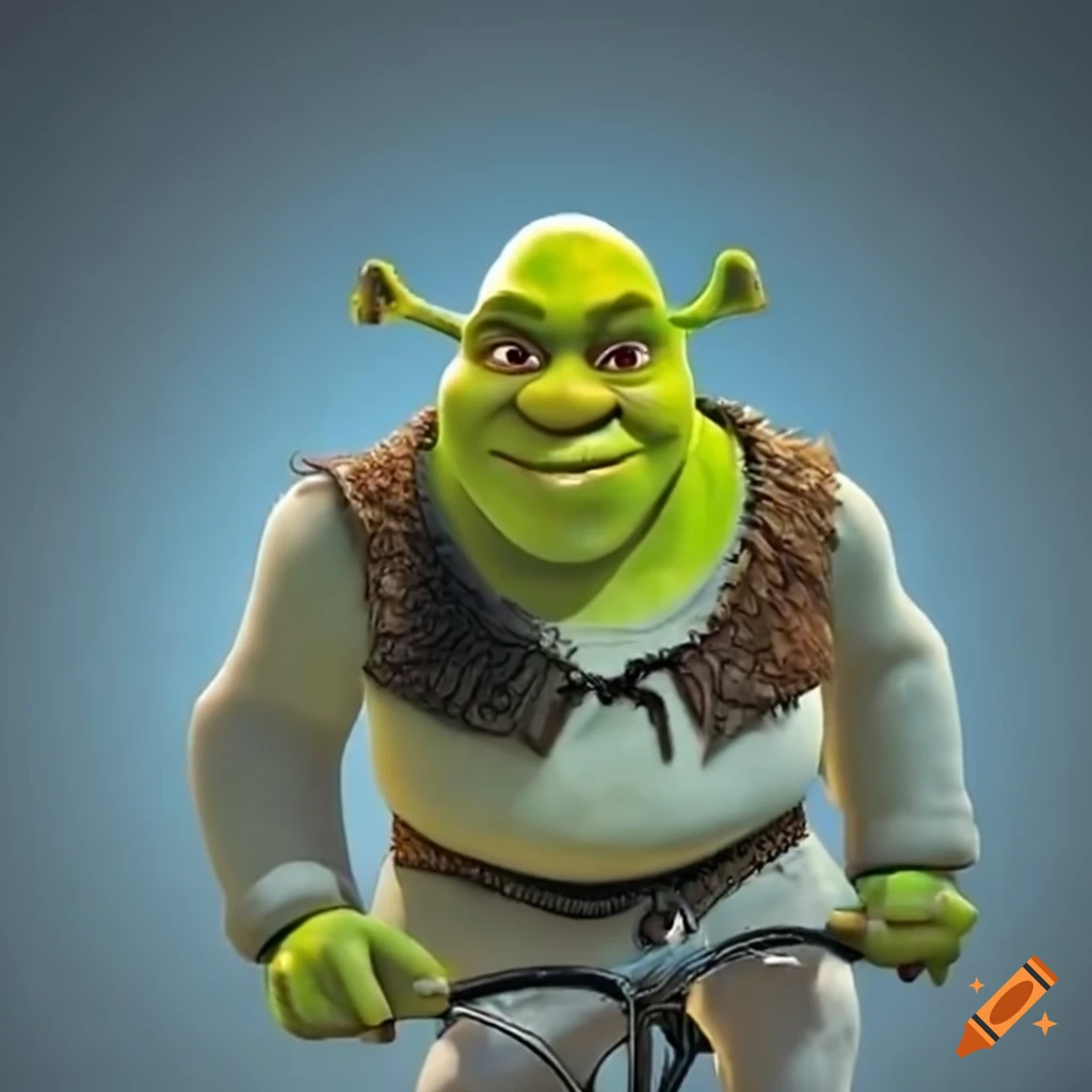 Shrek riding bicycle on Craiyon