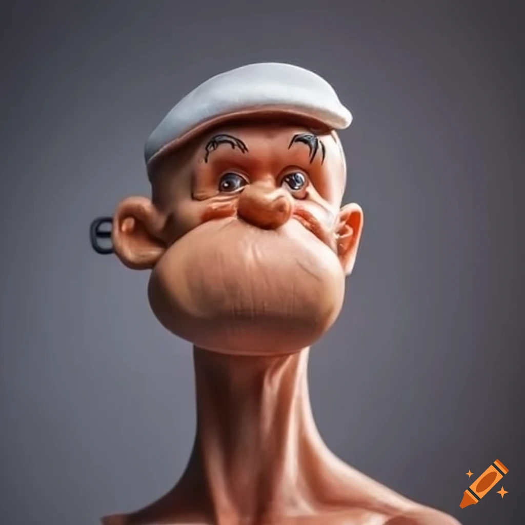 Close-up of a hyper-realistic popeye sculpture, creatively showcasing ...