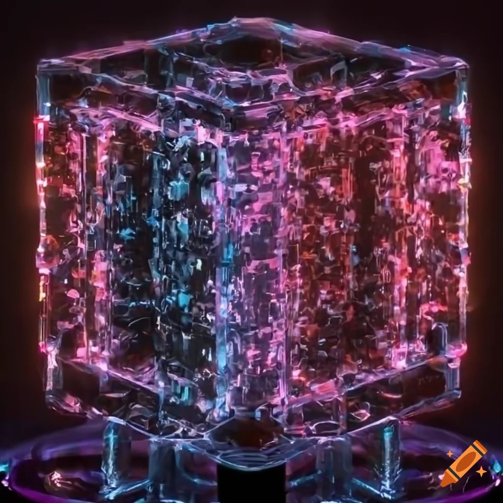 Frozen cube made of translucent 3d blocks, 100 inches wide, matrix ...