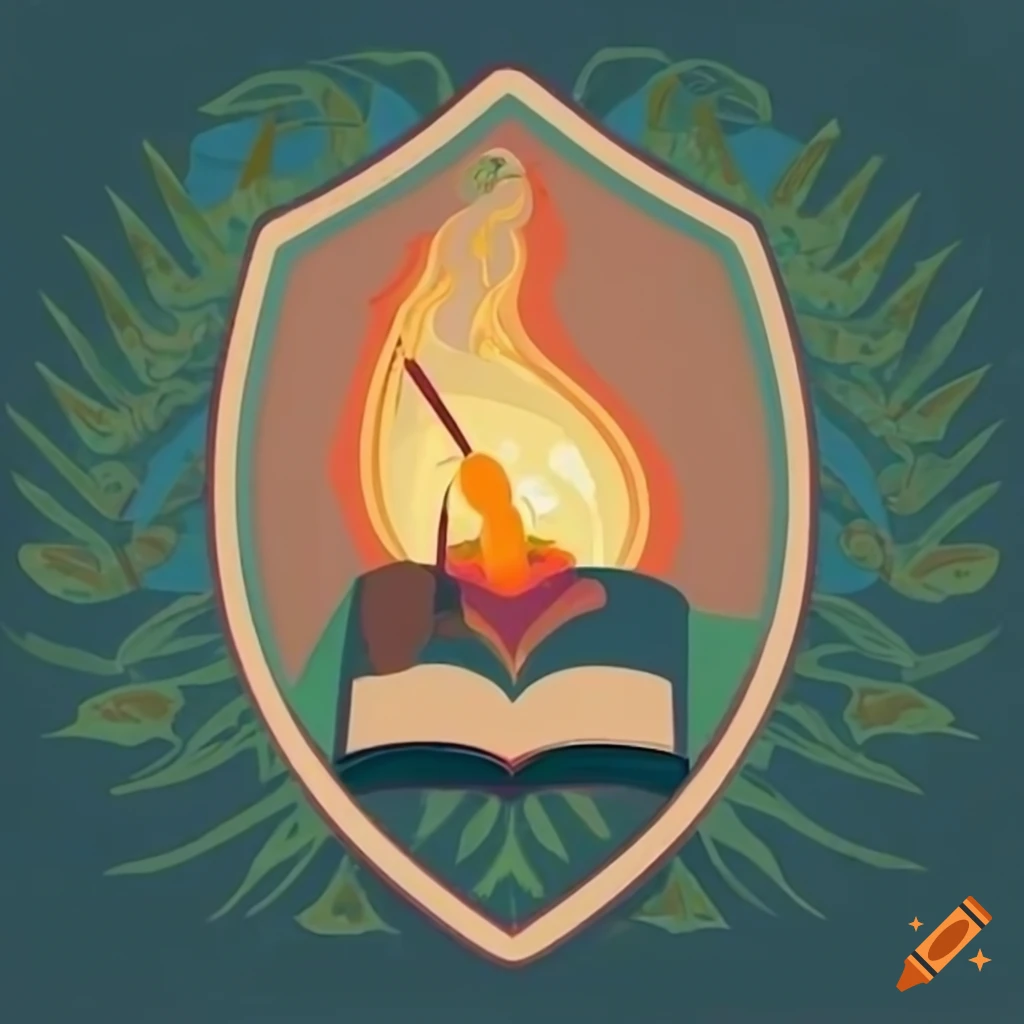 Academic seal featuring an open book and torch in the center with ...