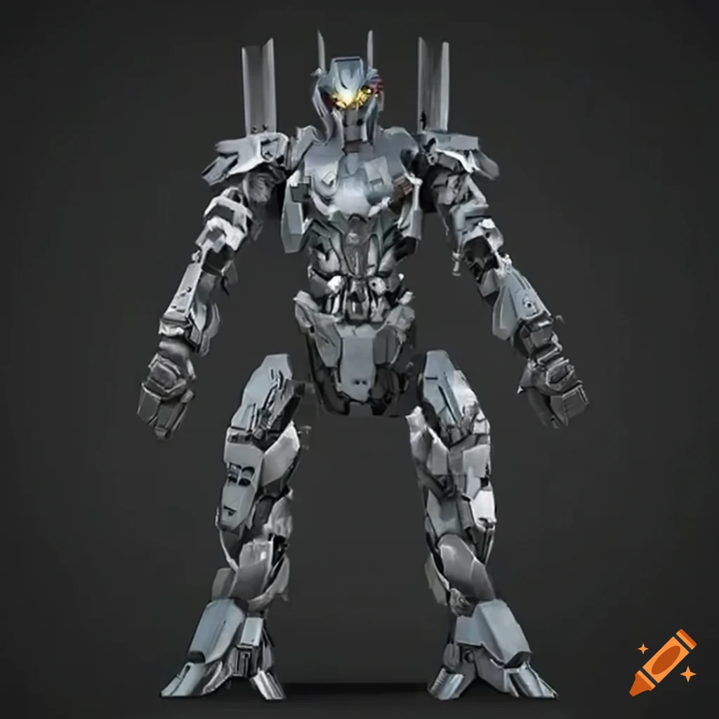 Realistic gigantic mecha with blades instead of arms in front view on ...