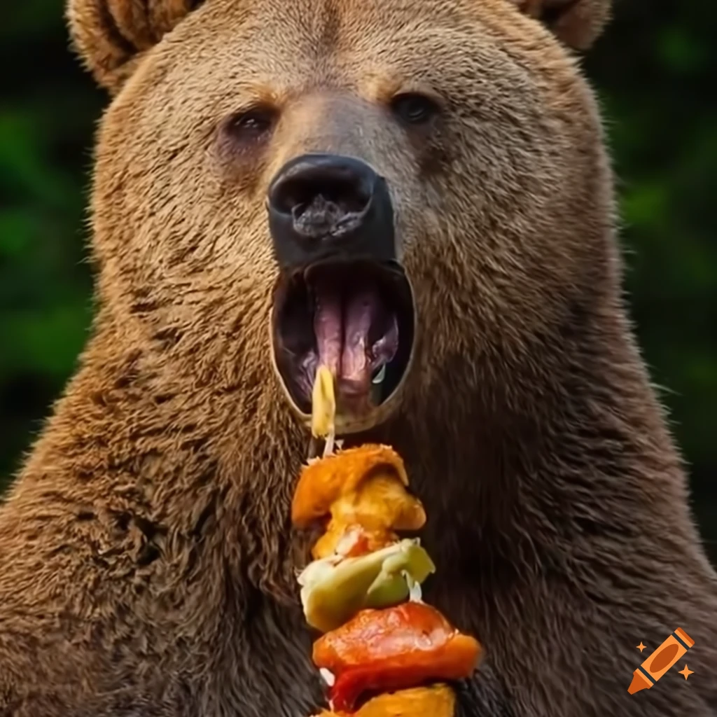 A bear enjoying a delicious kebab on Craiyon