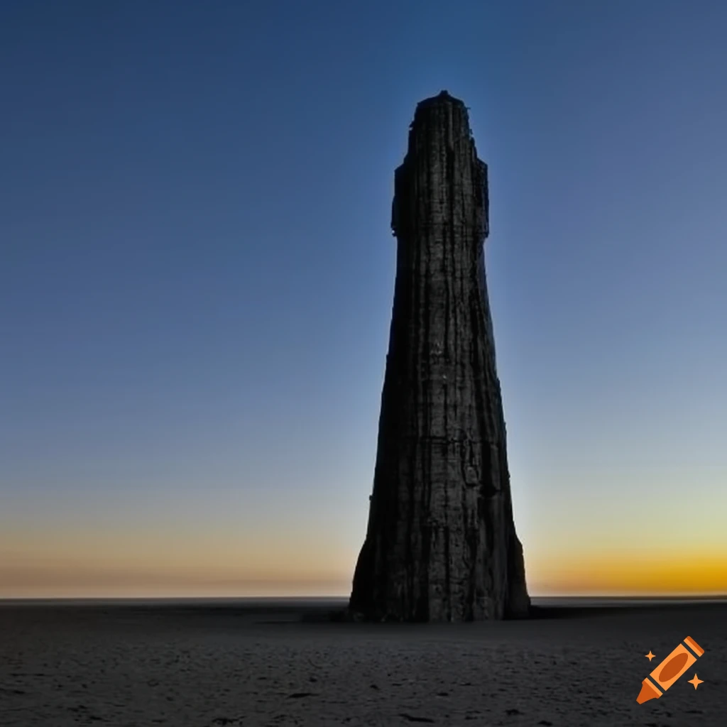 Black tower in metallic desert