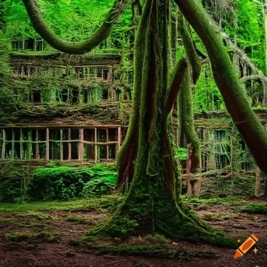 Building made of plants in forest