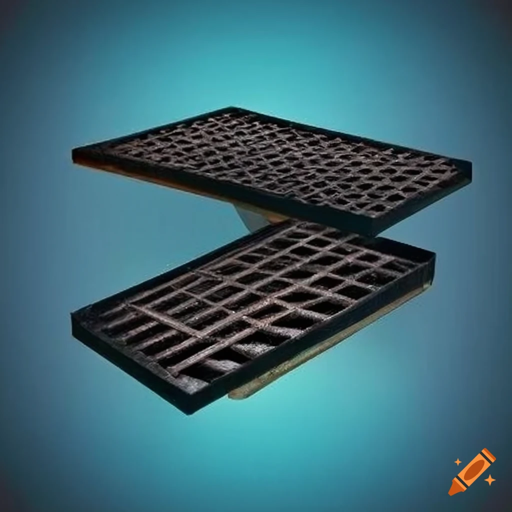 A stylized rectangular storm sewer grate positioned diagonally ...