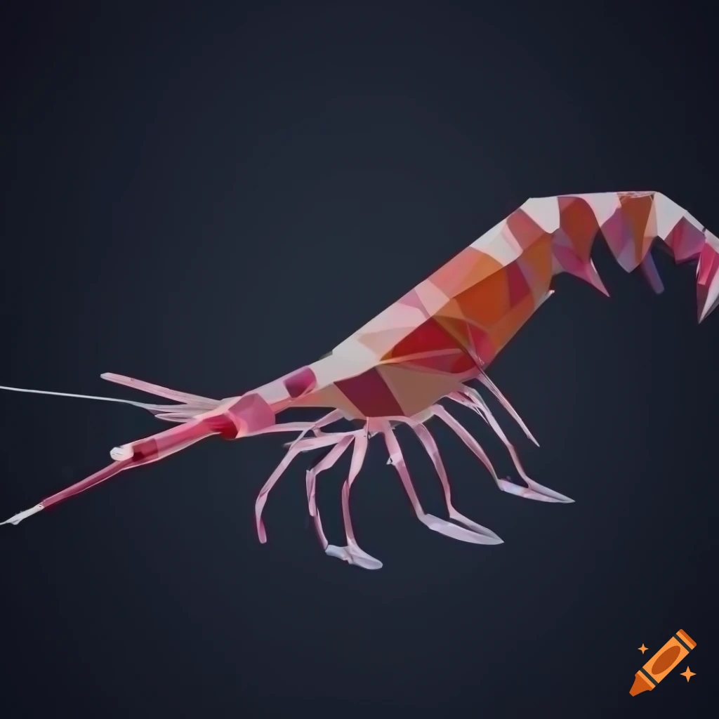 Low poly jumo shrimp, HDRI, vivid, colorful yet plain studio background ...