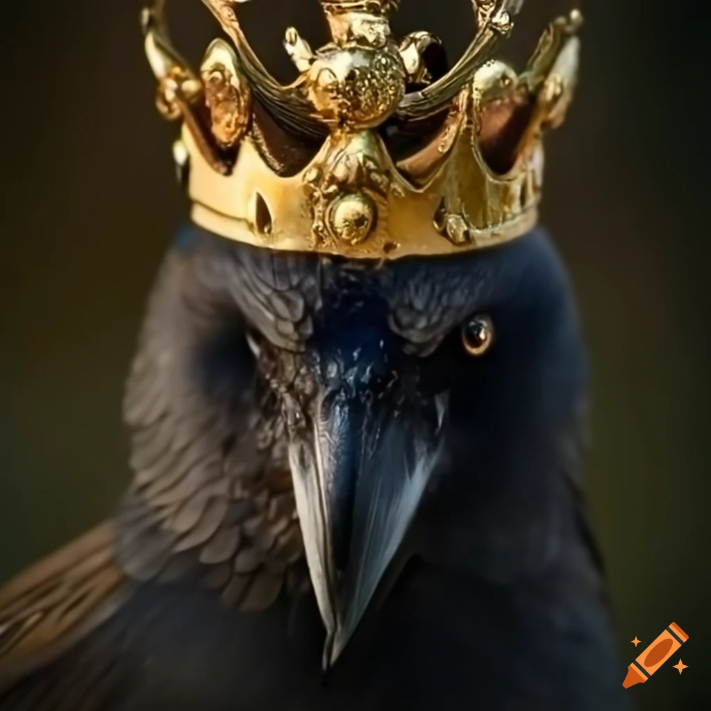 Crow wearing antique gold crown