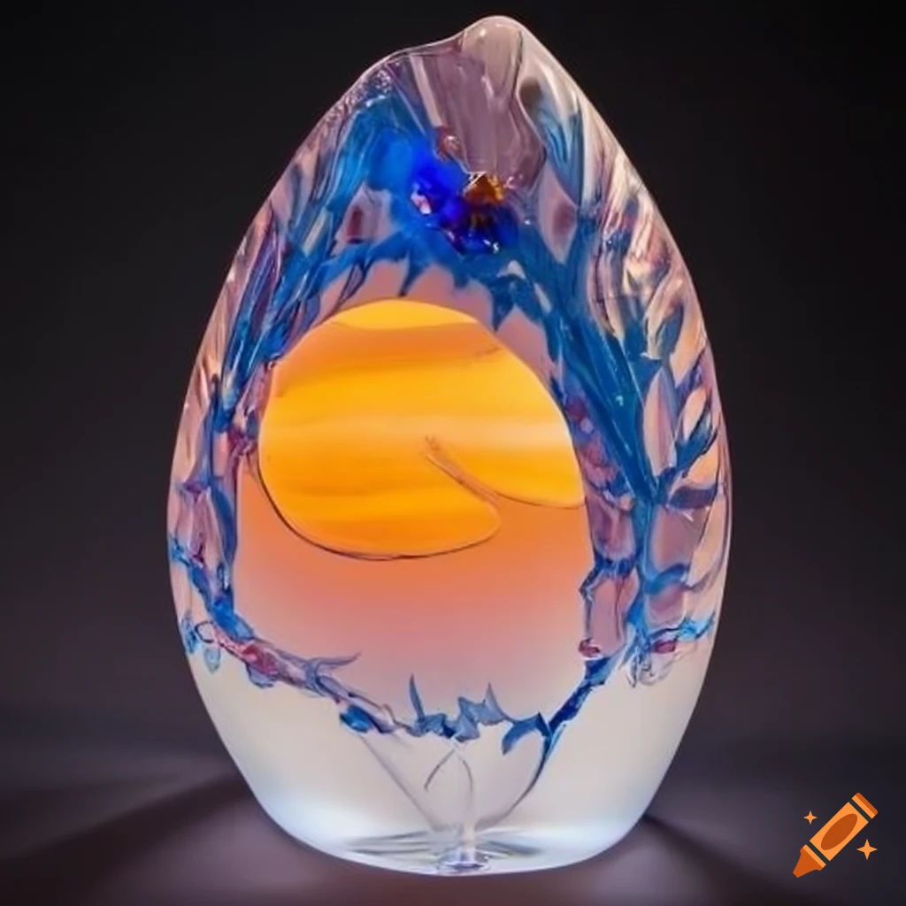 Pine cone glass sculpture with sunrise, day, sunset, and night ...