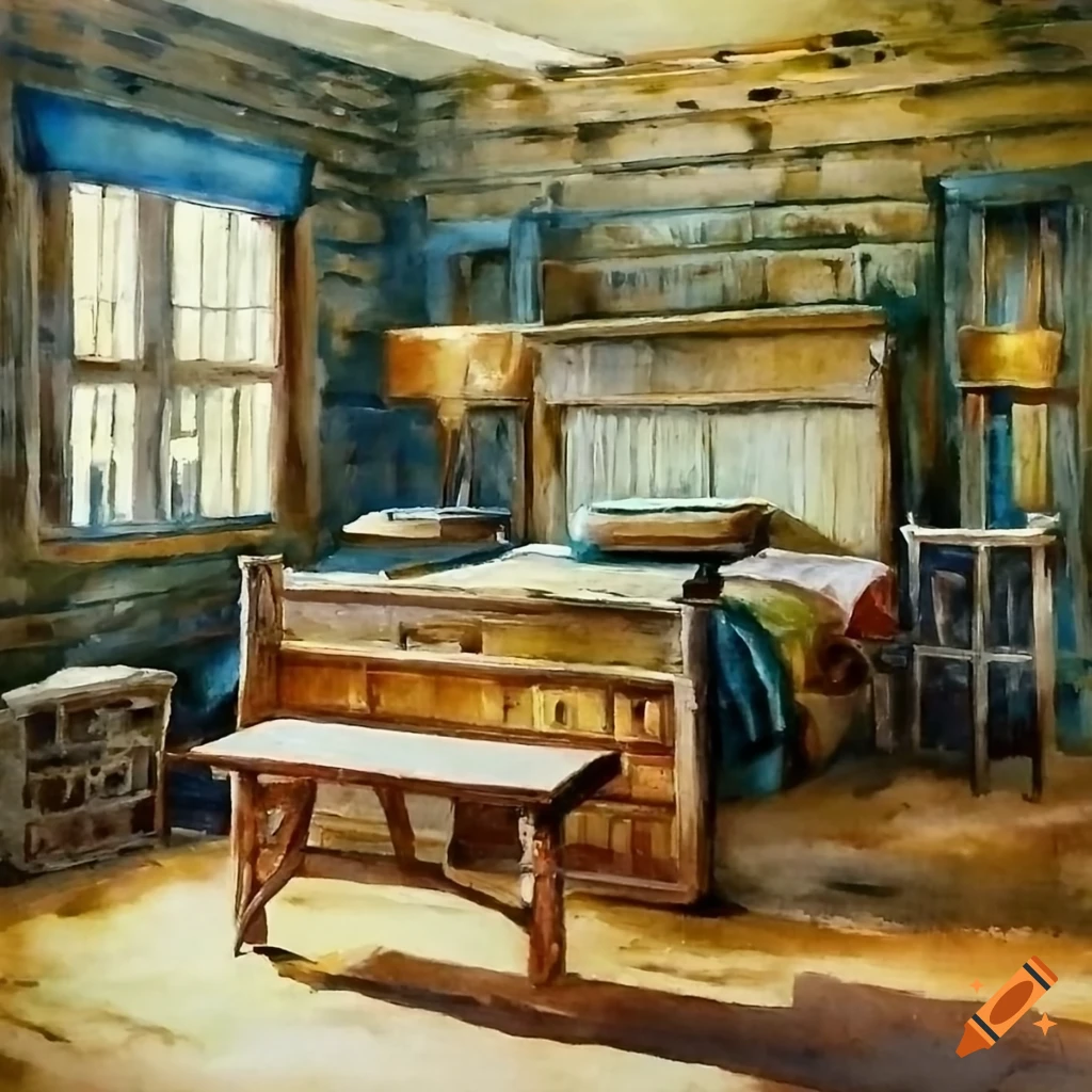 1900s poor ranchhouse bedroom interior (1920s realism painting building ...