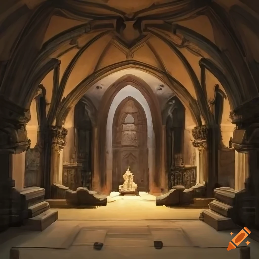 A large room, with several stone statues of wizards, politicians and ...