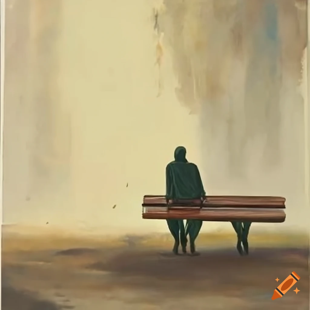 Imagine a solitary figure sitting on a park bench, surrounded by empty ...