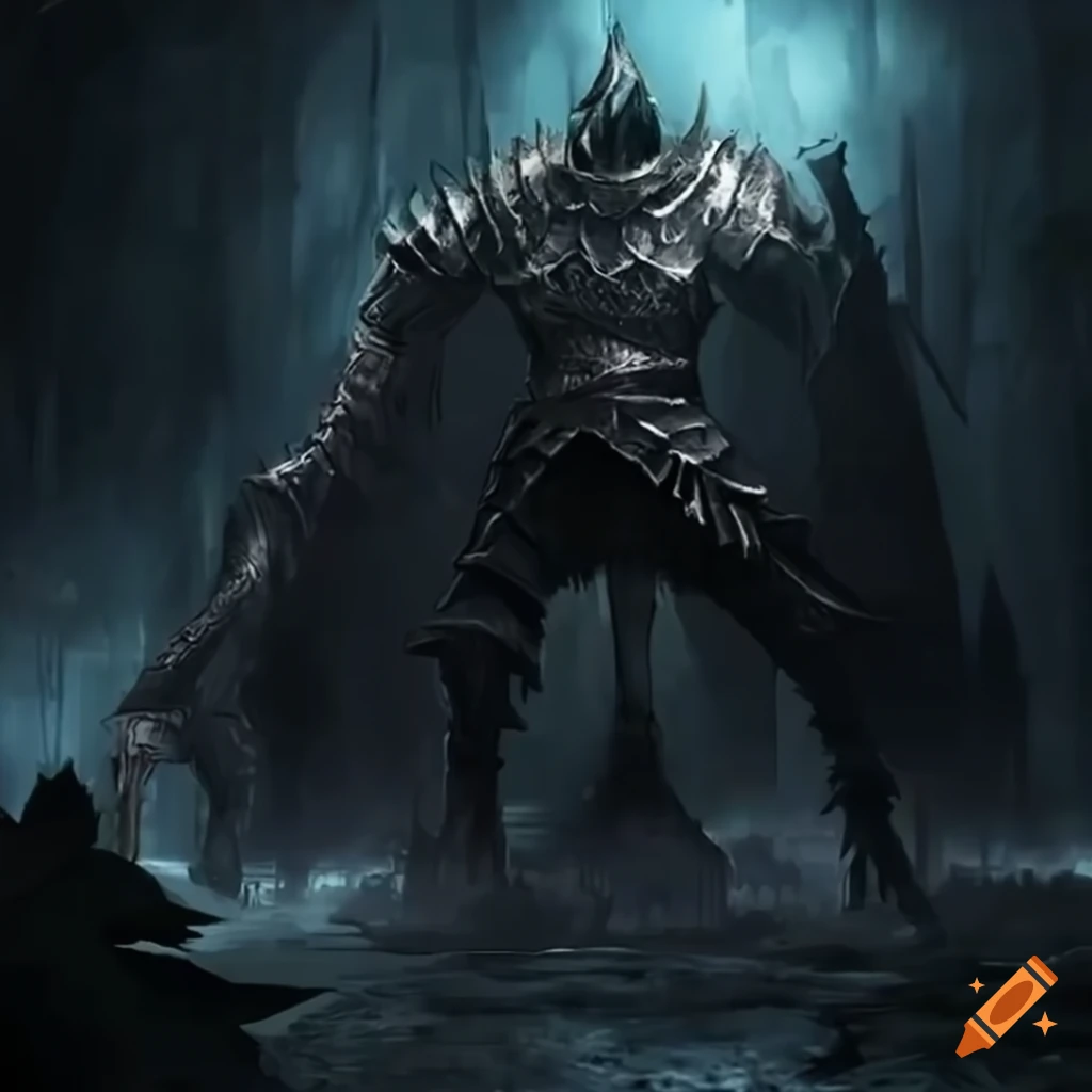 Yhorm the giant from dark souls wielding his massive sword