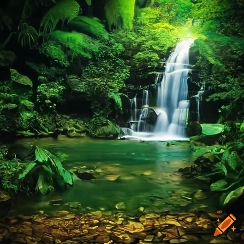 Waterfall in a jungle on Craiyon
