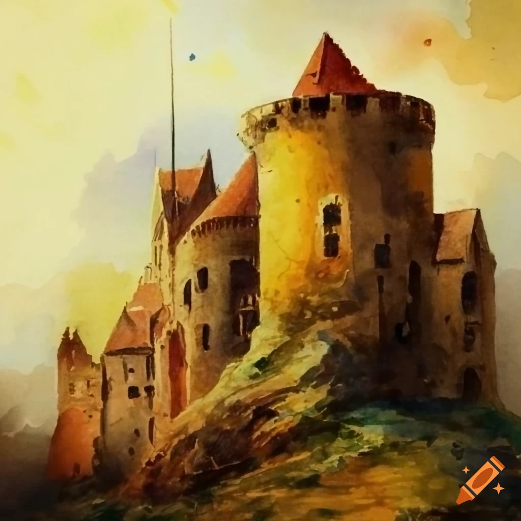 A watercolour painting of a medieval castle on Craiyon