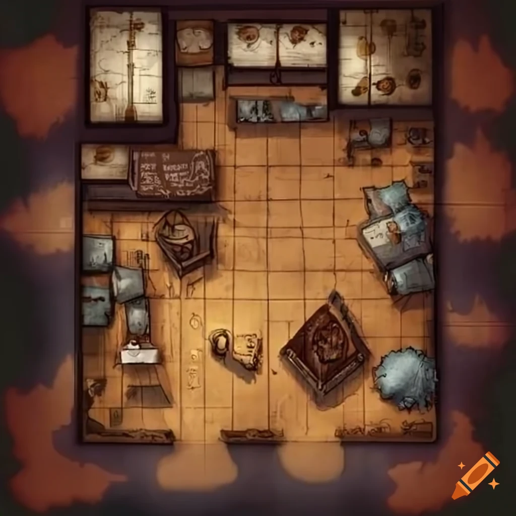 D&D Battle Map of a coffee shop on Craiyon