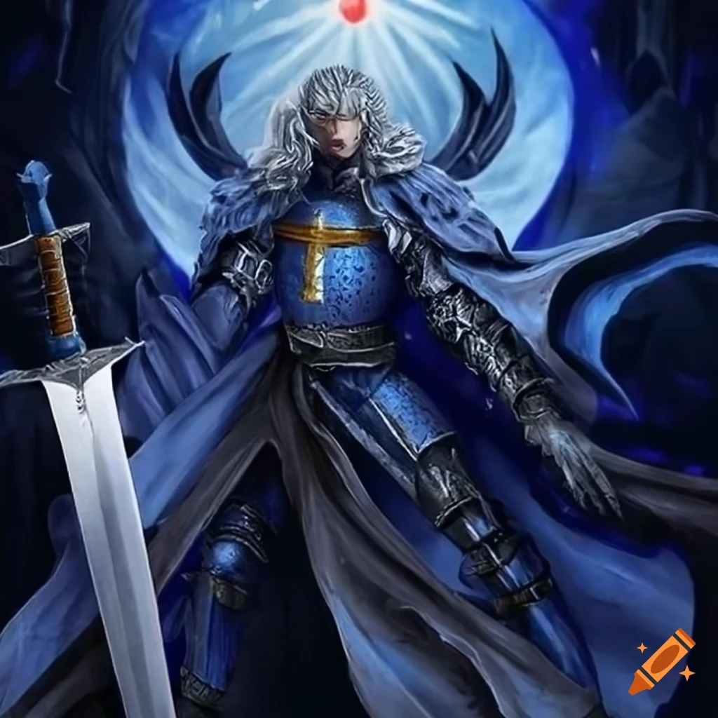 Griffith de berserk fusion belial as blue templar knight with sword on ...