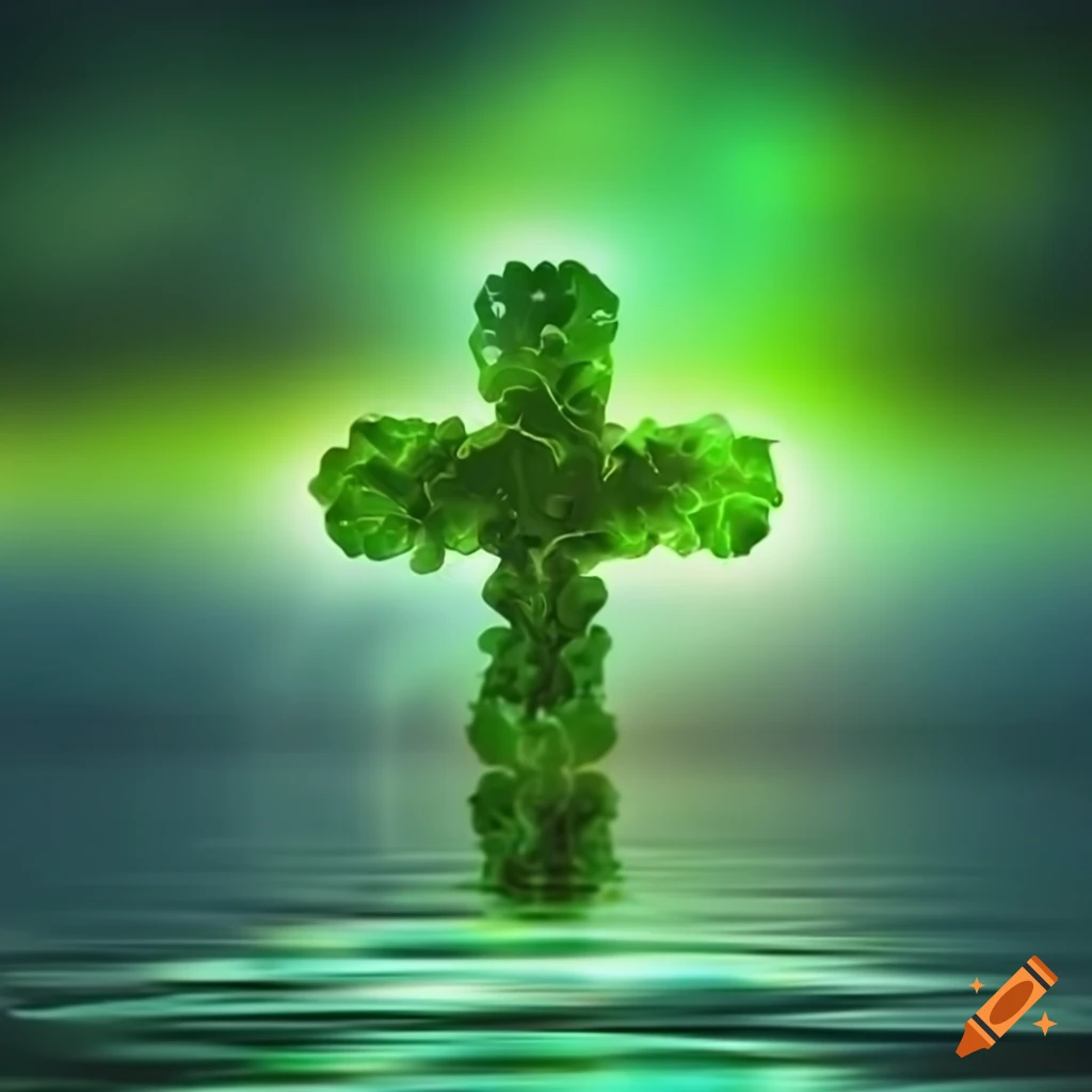 Green cross symbol on a soothing background representing healing magic ...