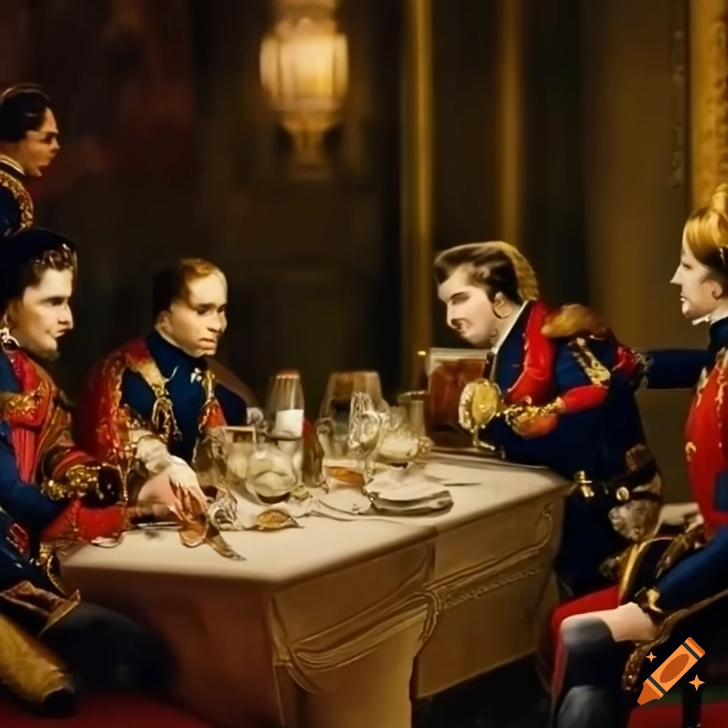 Napoleon bonaparte and wellington having dinner on Craiyon