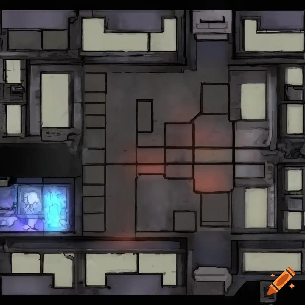 Create a top view map for TTRPG CyberpunkRED. It should be an empty ...