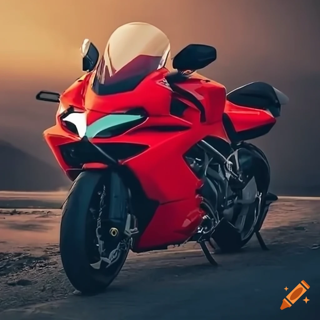 A powerful ducati motorcycle zooming down a scenic highway on Craiyon