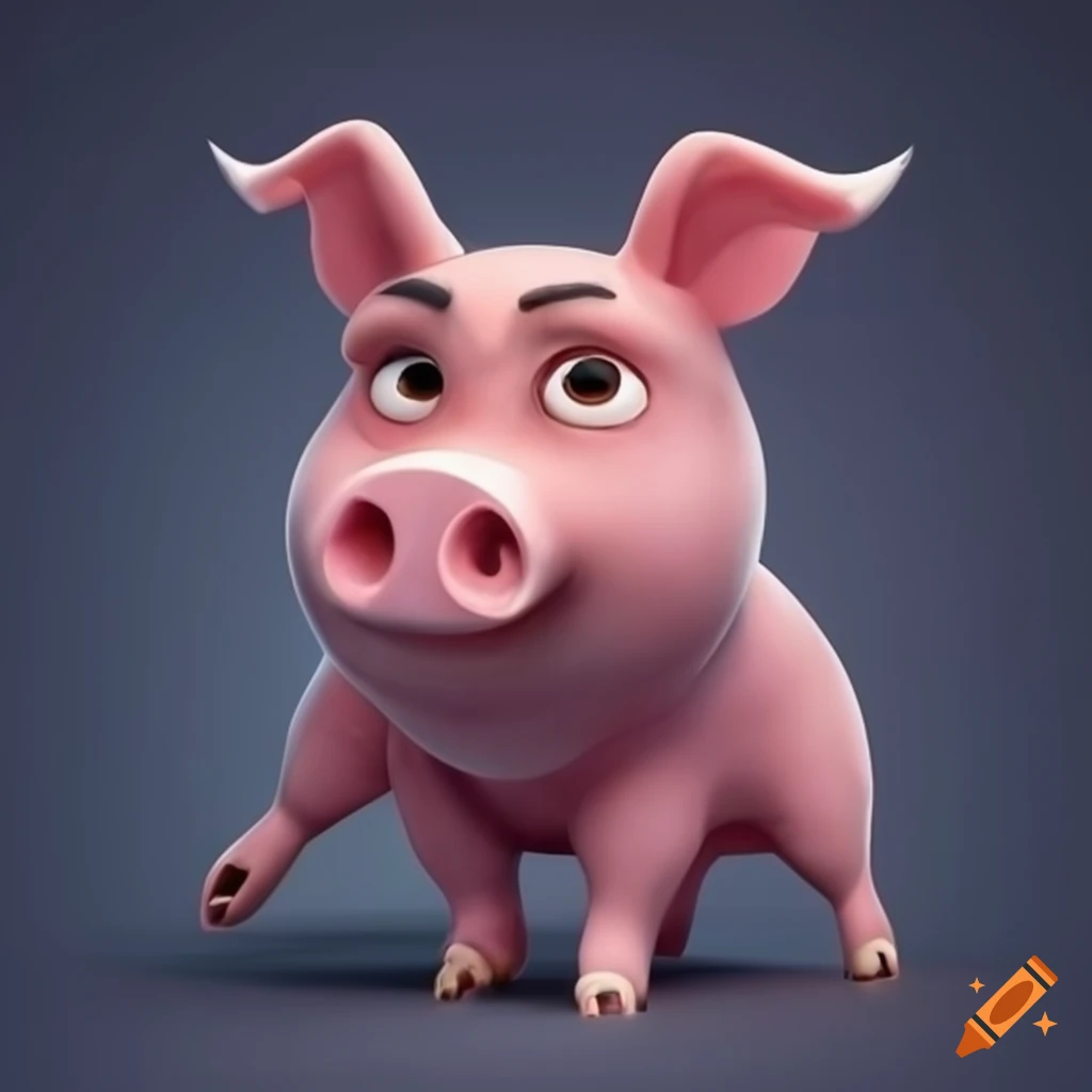 Pixar 3d winged pig character design