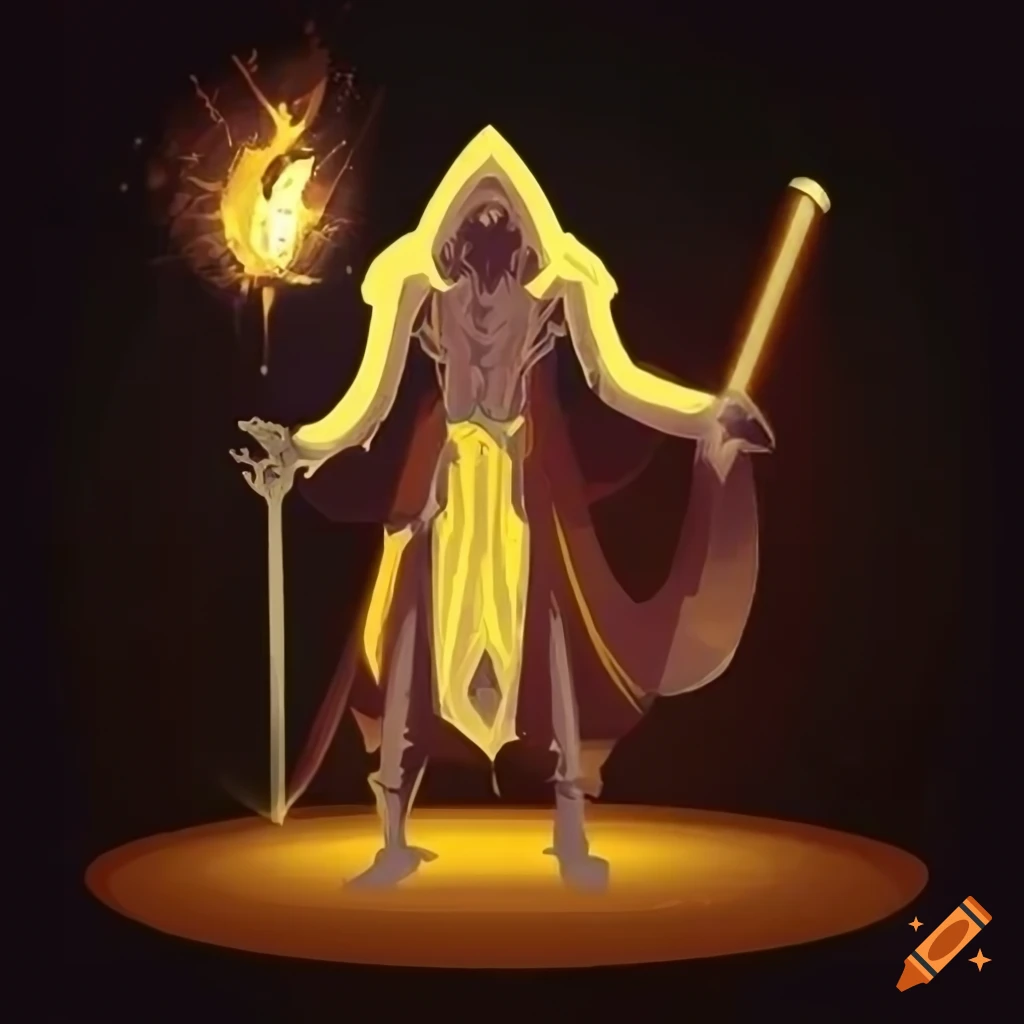 Powerful mage holding a glowing sword, vector artwork on Craiyon