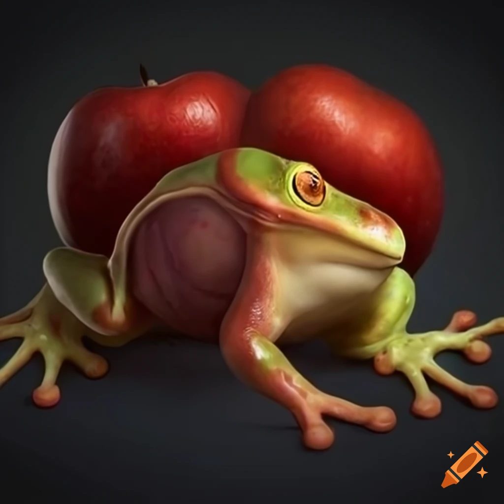A chaotically surreal fusion of frog and apple anatomies on Craiyon