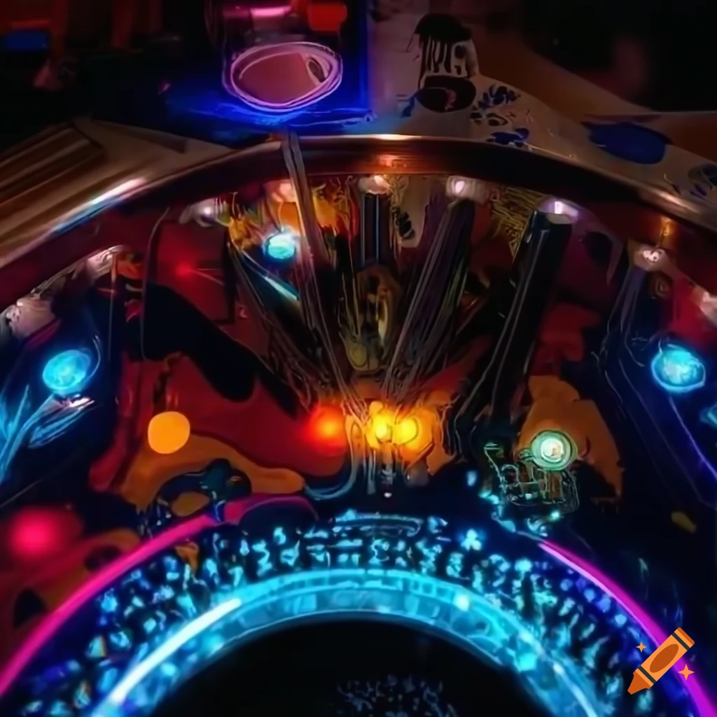 Bumper pinball machine --immersion --stunning sparkles light rebounds --hdr --photorealism --8k ...