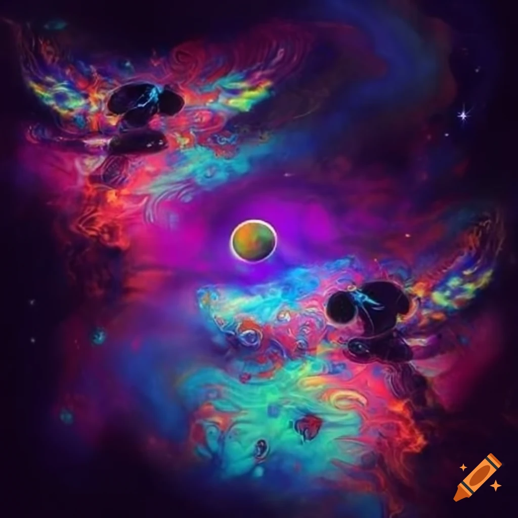 Space fly in psychedelic style