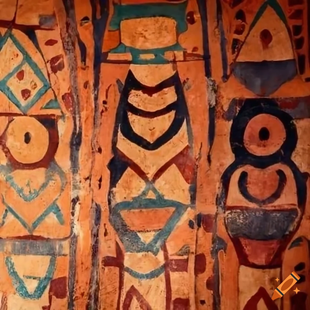 Ancient wall painting with intricate geometric shapes in peru on Craiyon